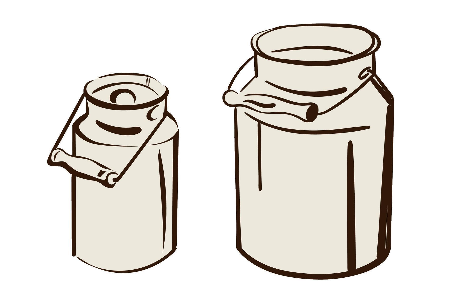 Vintage Milk Can With Black Doodle Icon Thin Line Sketch Drawing Hand