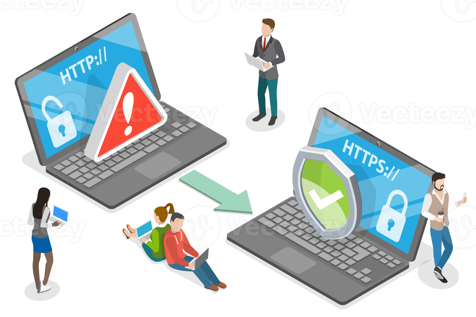 3D Isometric Flat Conceptual Illustration of HTTP Vs HTTPS Protocol ...