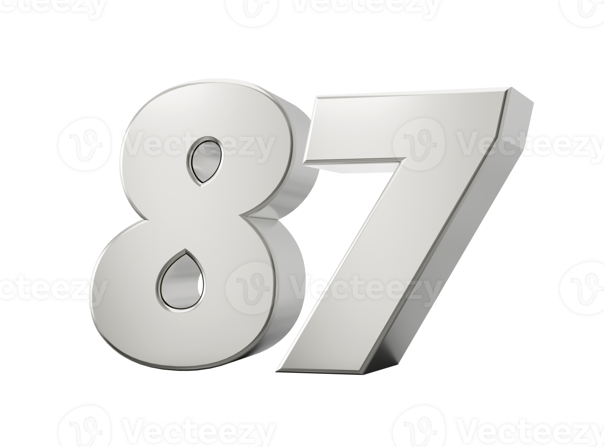 3d Shiny Silver Number 87 Eighty Seven 3d Silver Number 3d Illustration