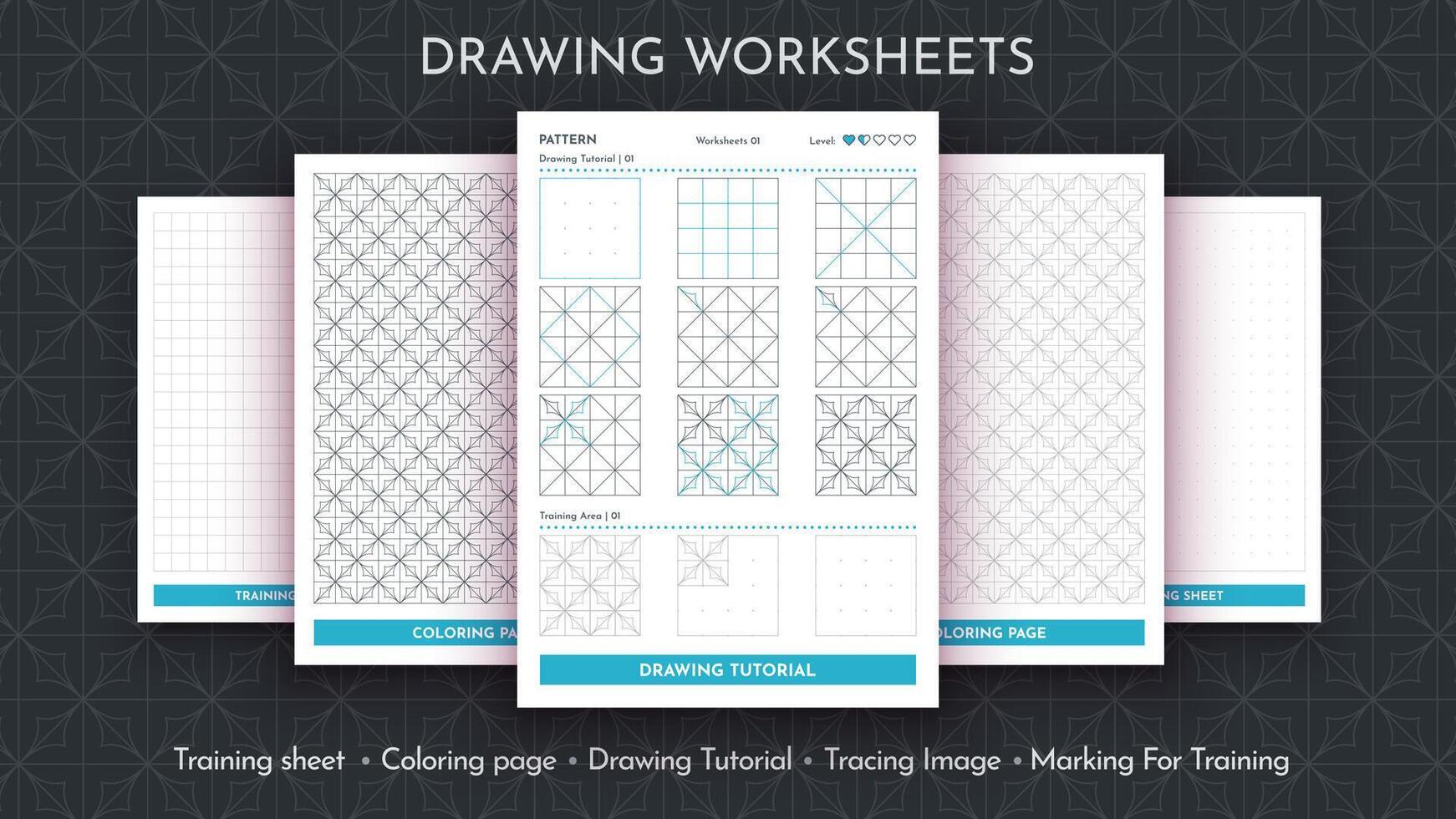 How to Draw a Pattern. Step by Step Drawing Tutorial. Draw Guide Worksheet. Simple Instruction ...