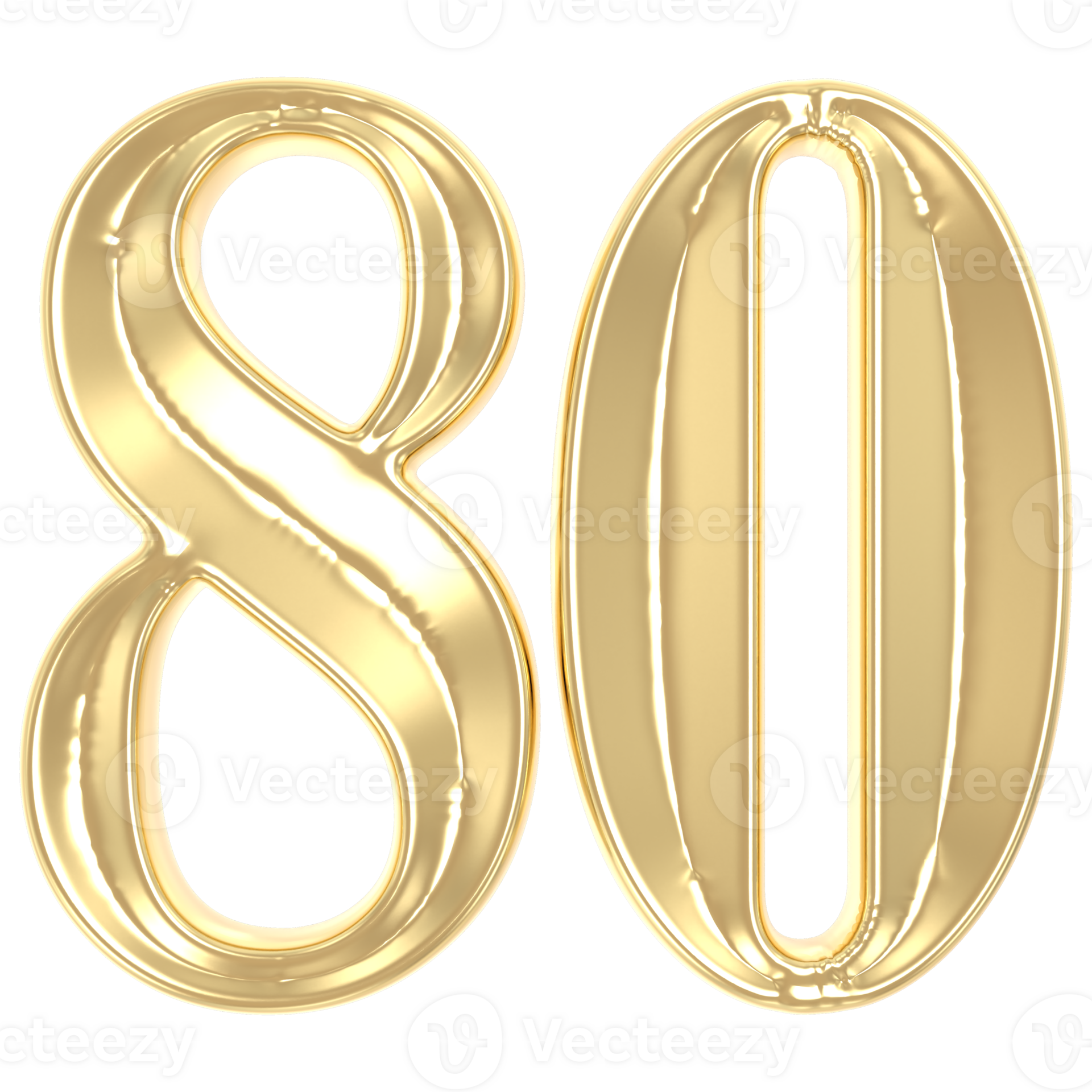 80 Gold Number 3D Rendering 45717817 PNG