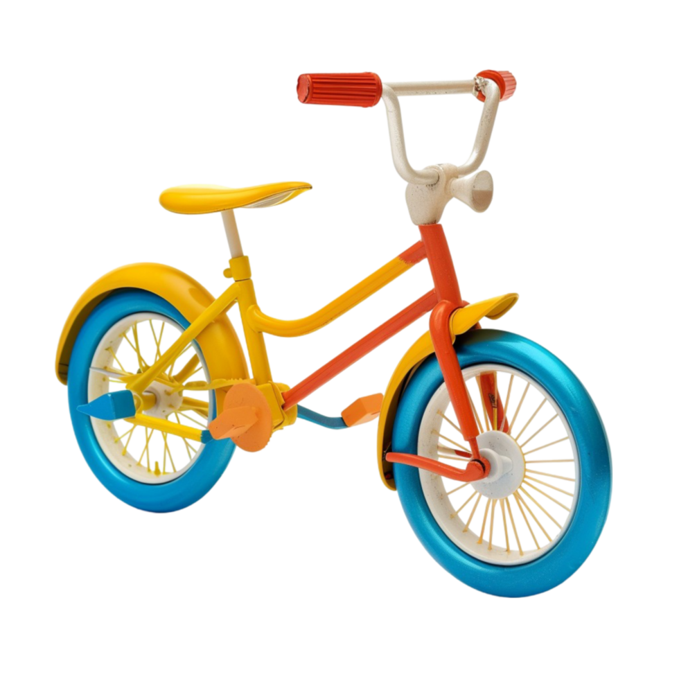 A toy bike with a blue and orange frame on transparent background. 45721147 PNG