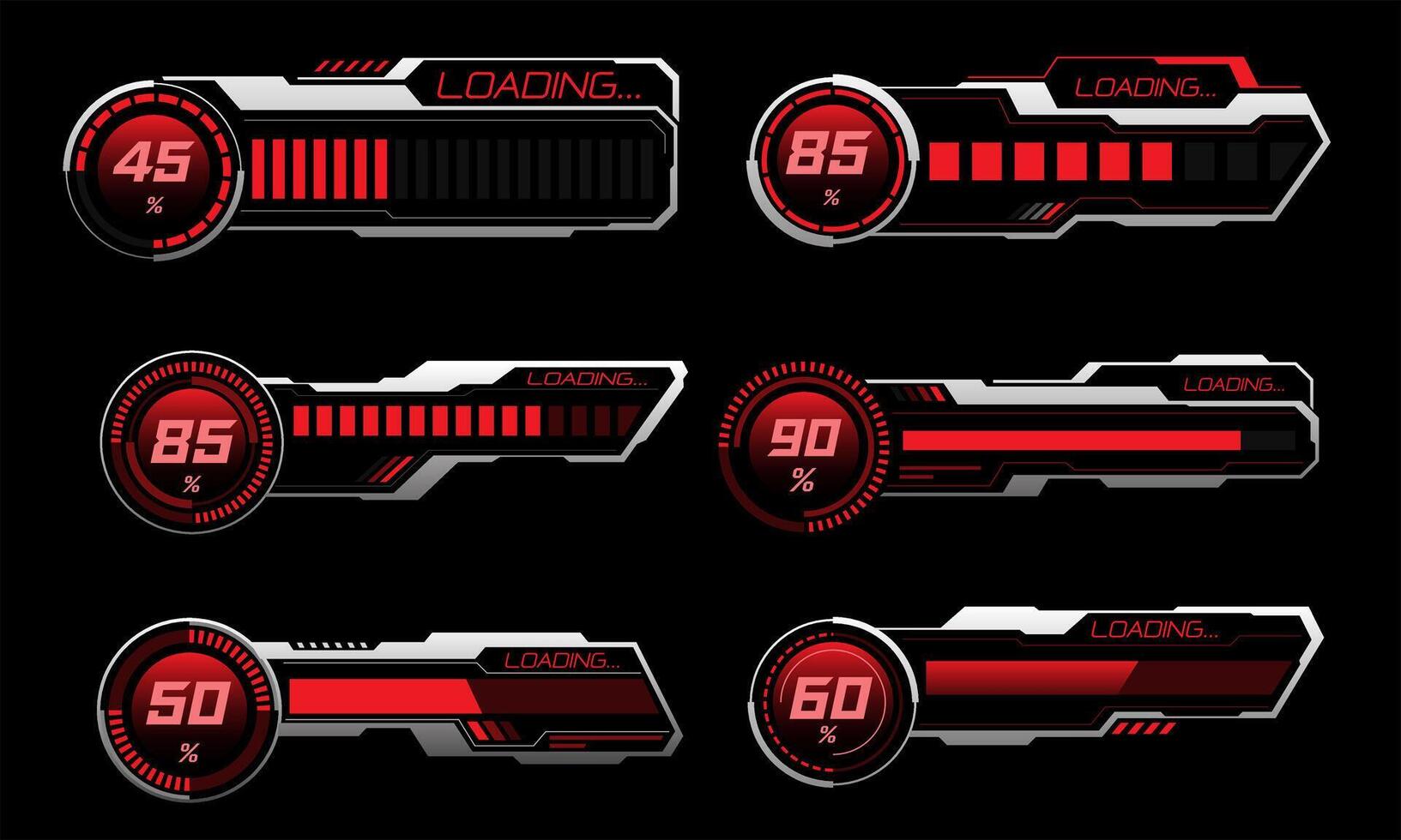 Set Of Hud Modern Loading Progress Bars User Interface Elements Design Technology Cyber Red