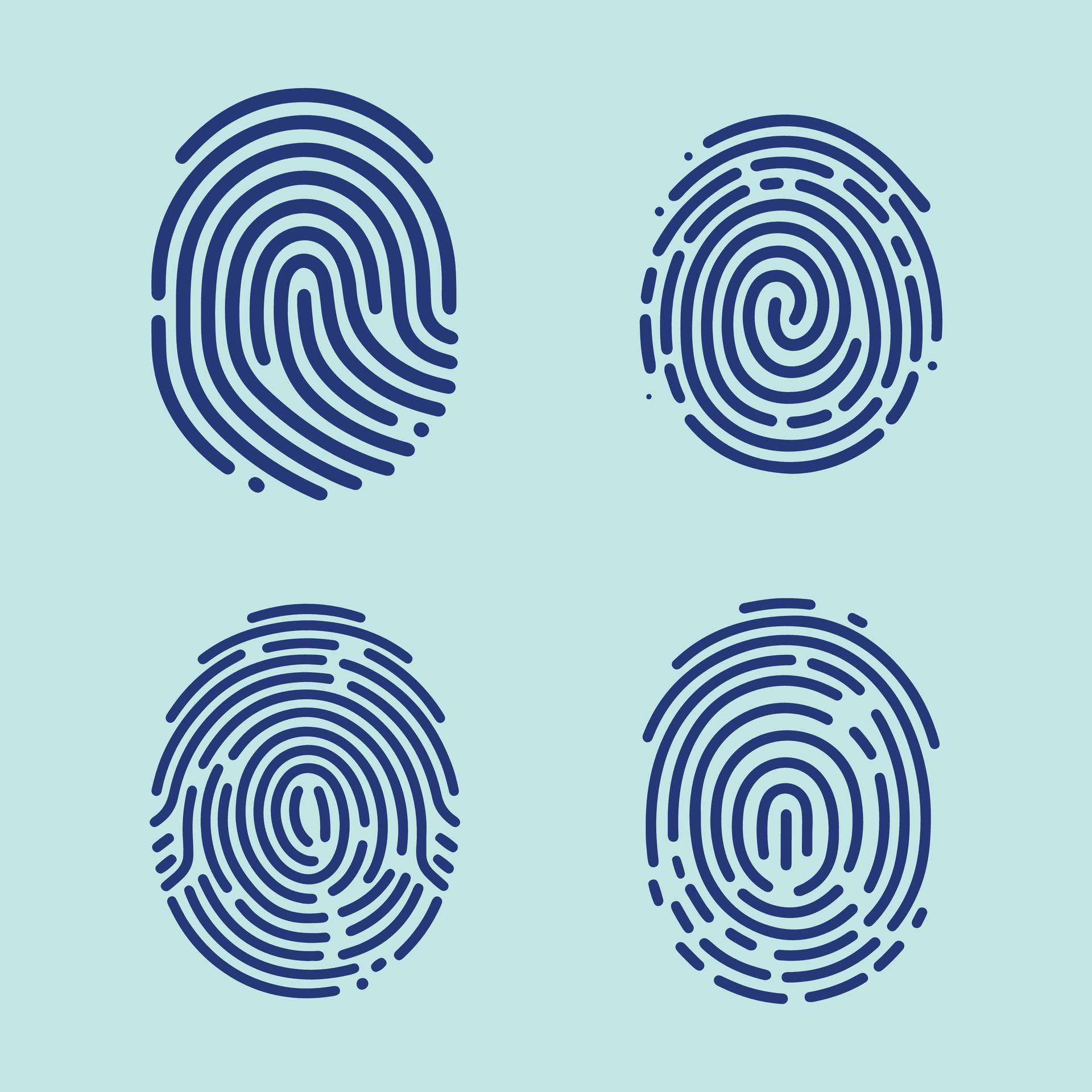 User Finger Scan Icon Set Fingerprint Touch Biometric Id Symbol