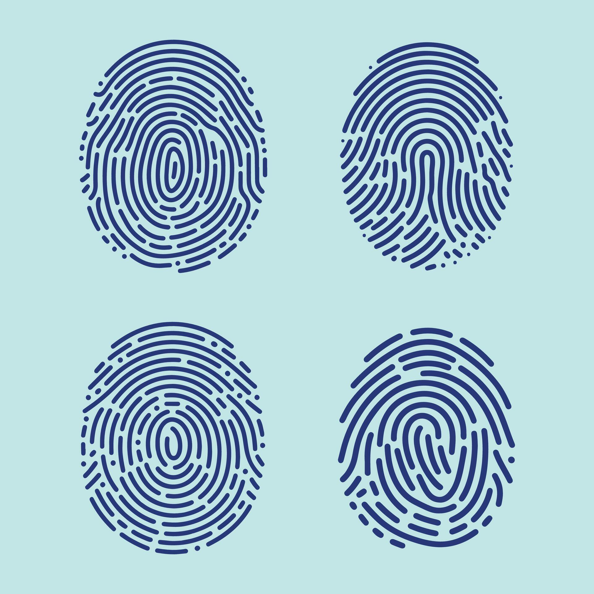 User finger scan icon set. Fingerprint touch biometric id symbol. Modern account thumbprint ...