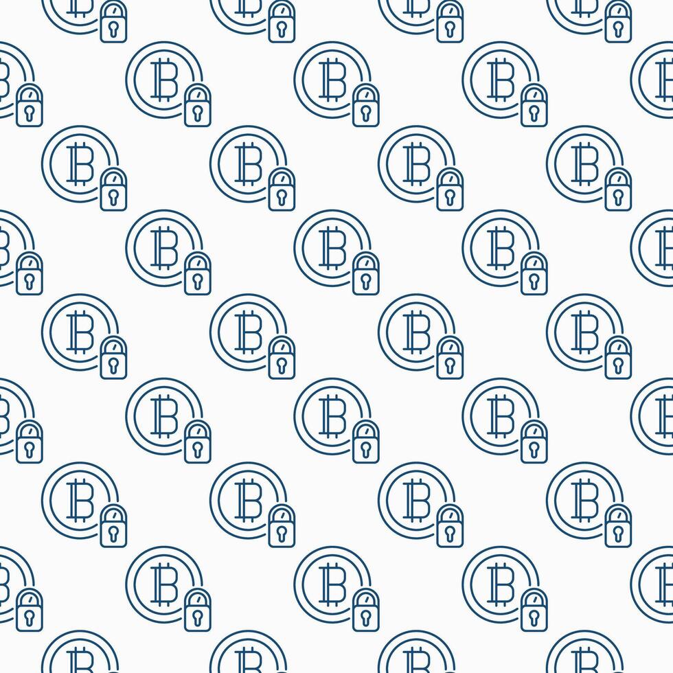 Padlock With Bitcoin Cryptocurrency Security Seamless Pattern In Outline Style 45732704 Vector