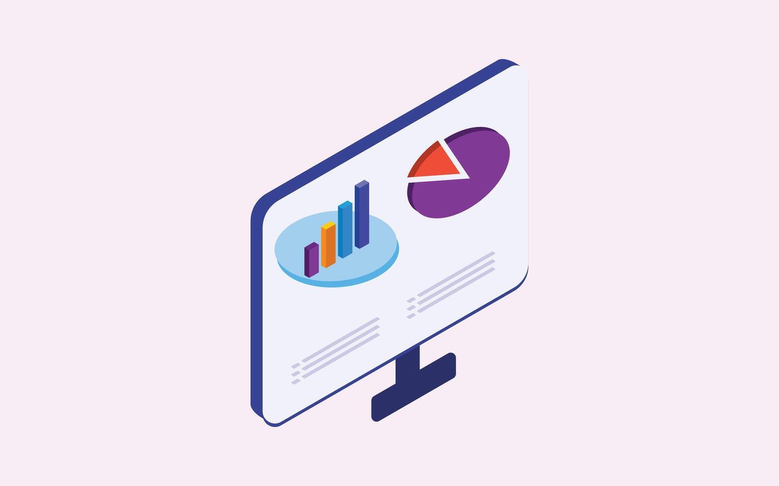 Isometric graphical analysis illustration with a computer, Bar chart ...
