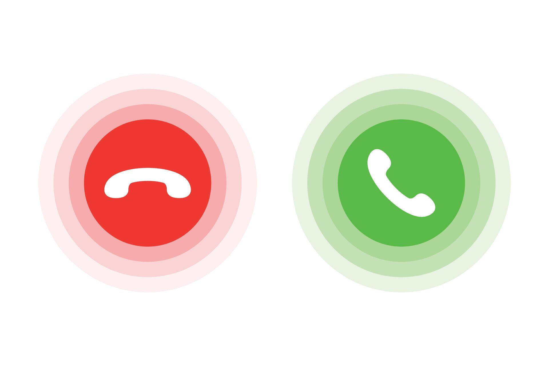 Red and green yes no buttons icon. Answer and decline symbol. Accept call and decline phone ...