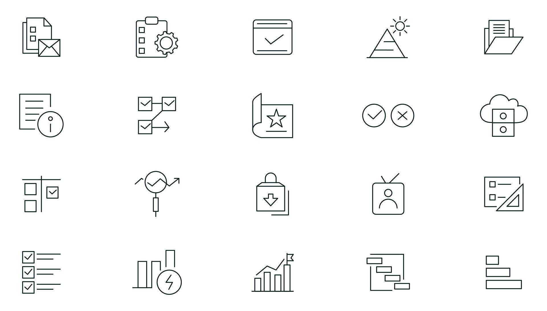Project management line icon set. Business or organization management ...