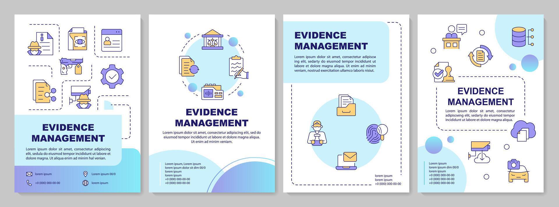 Evidence control blue gradient brochure template. Leaflet design with linear icons. Editable 4 ...