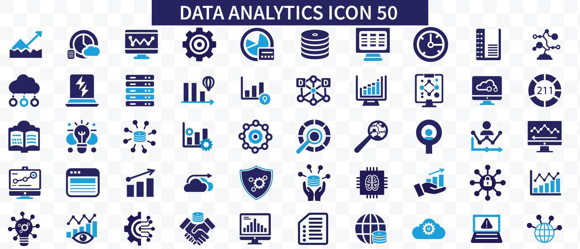 Data analytics icon set. Big data analysis technology symbol. Containing database, statistics ...