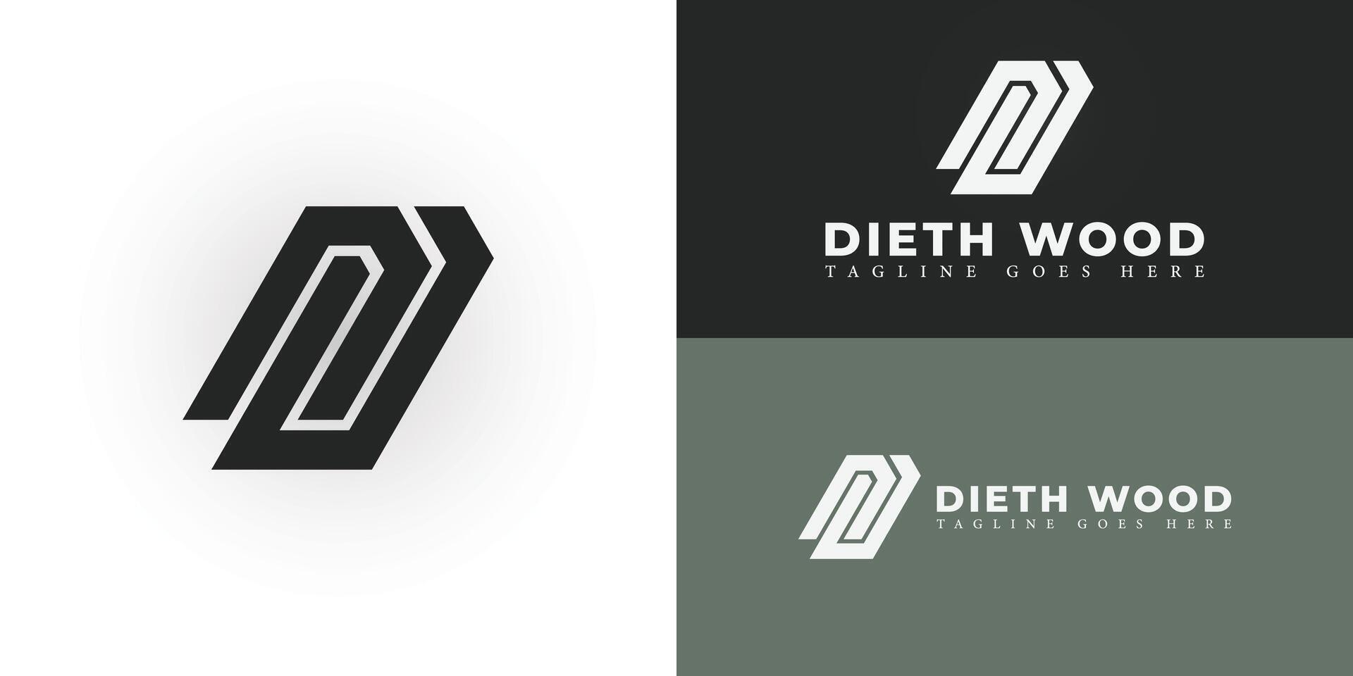 Abstract initial letter DW or WD logo in deep green color isolated on multiple background colors ...