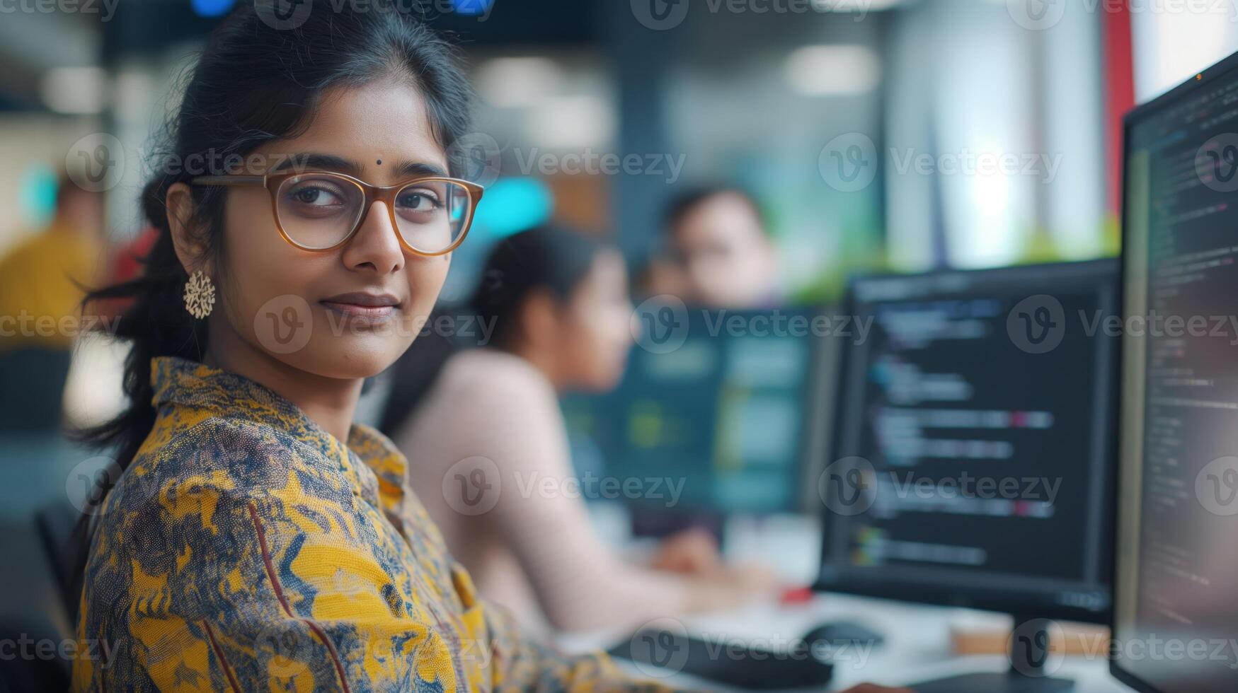 Female Programmer at Work in Collaborative Office 45785026 Stock Photo ...