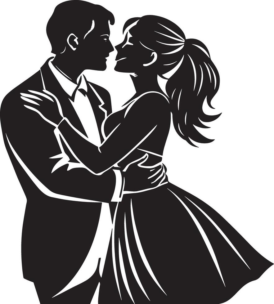 silhouette of a couple kissing illustration black and white 45787876 Vector Art at Vecteezy