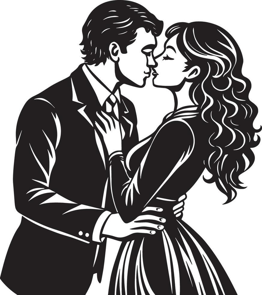 silhouette of a couple kissing illustration black and white 45788318 Vector Art at Vecteezy