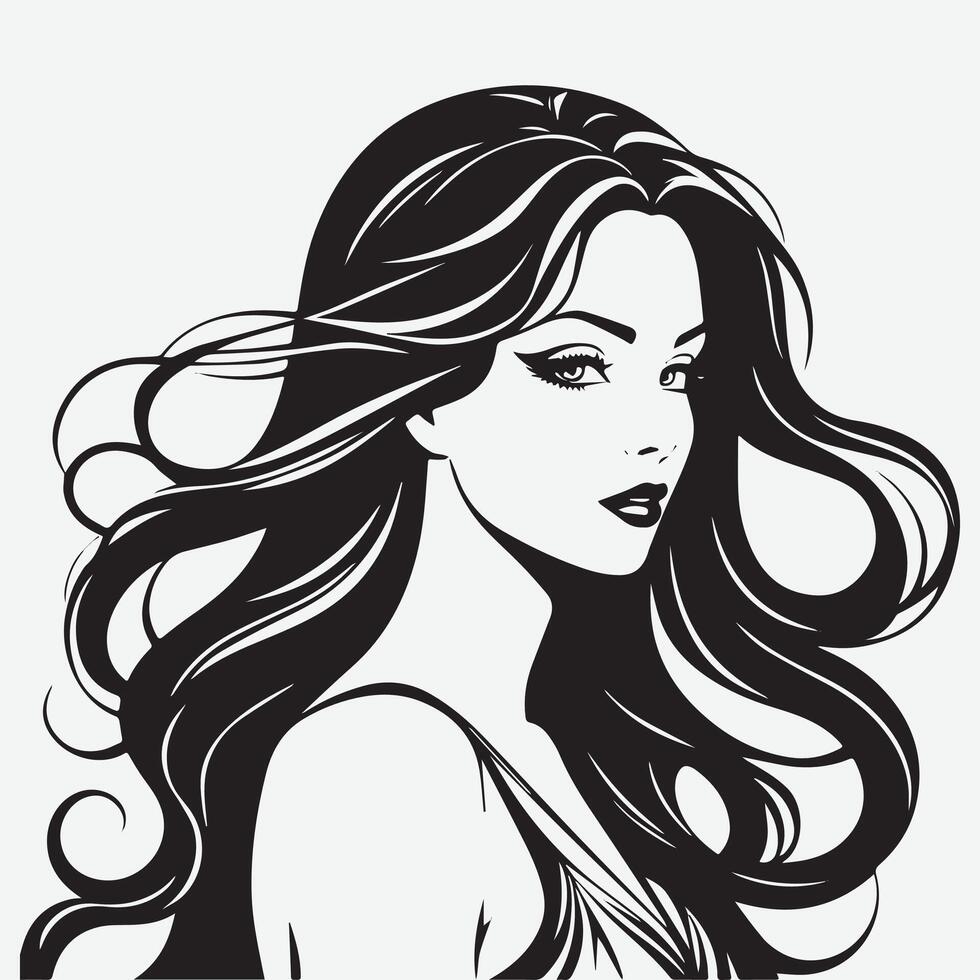 Elegant Woman Silhouette Illustration Flowing Hair Beauty Logo 45789363