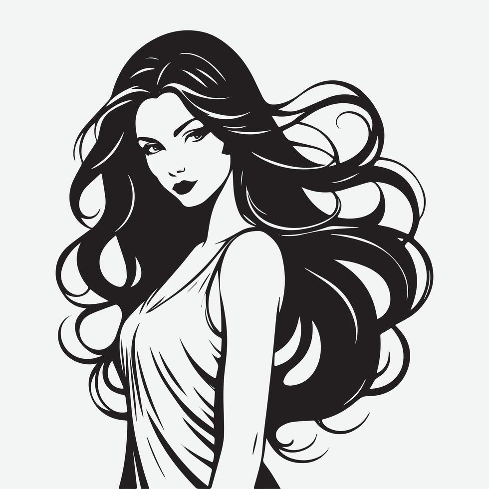 Elegant Woman Silhouette Illustration Flowing Hair Beauty Logo 45789462