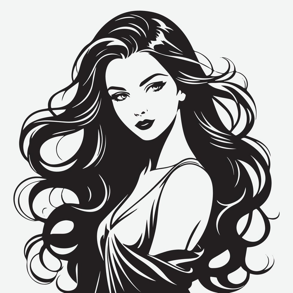 Elegant Woman Silhouette Illustration Flowing Hair Beauty Logo 45789711
