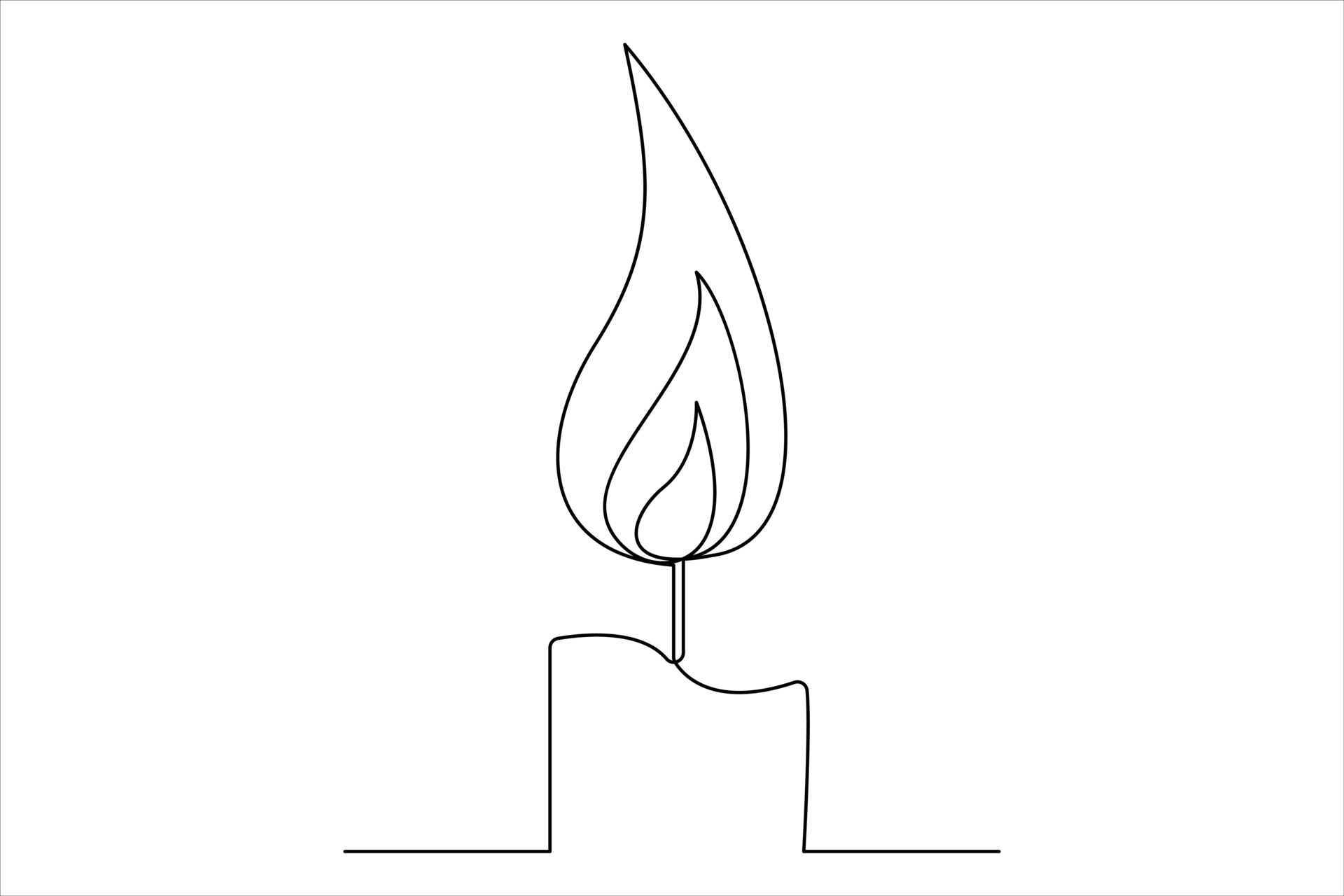 Burning fire candle continuous one line drawing isolated on white ... Burning fire candle continuous one line drawing isolated on white ...