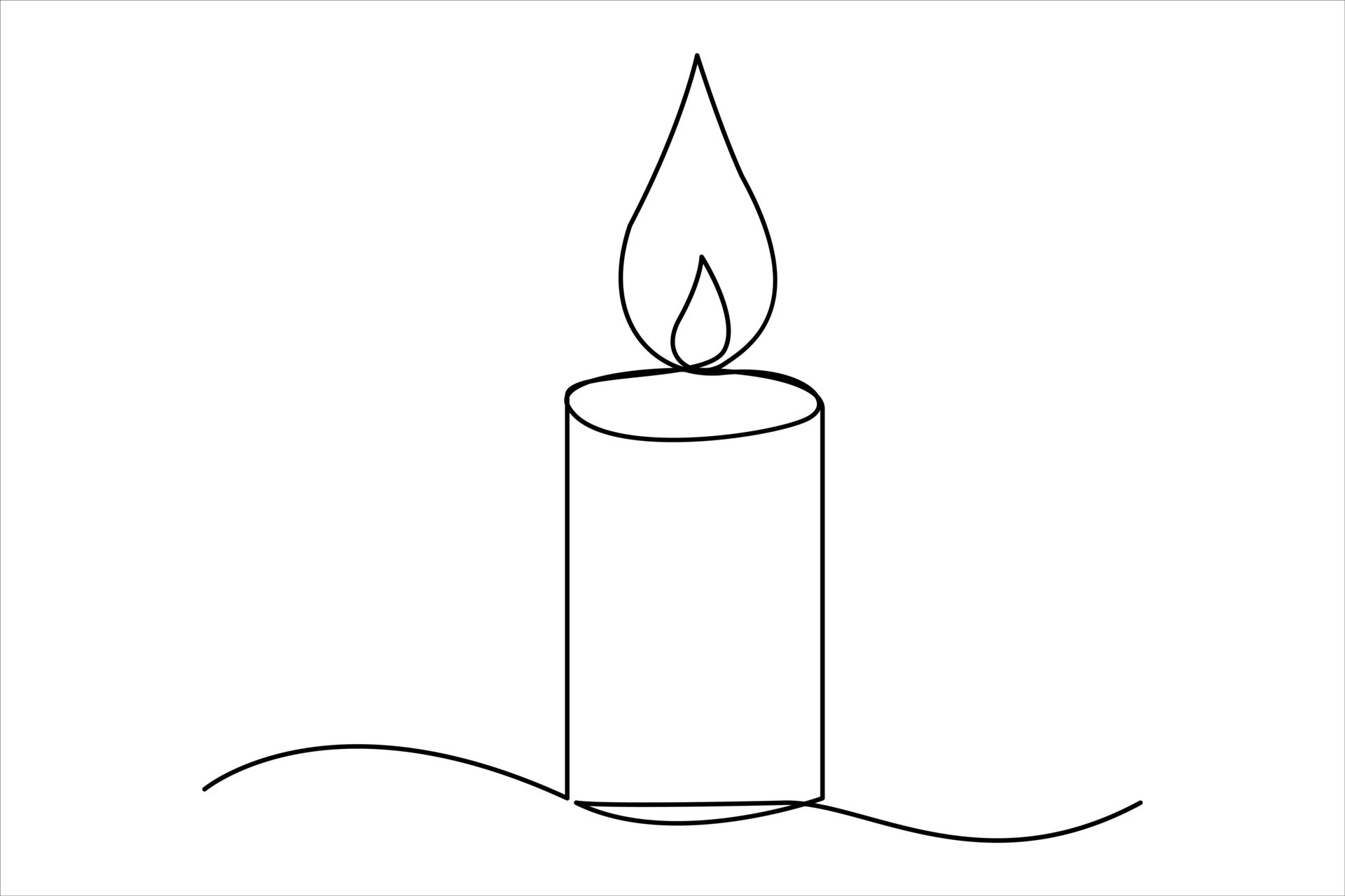 Burning fire candle continuous one line drawing isolated on white ... Burning fire candle continuous one line drawing isolated on white ...