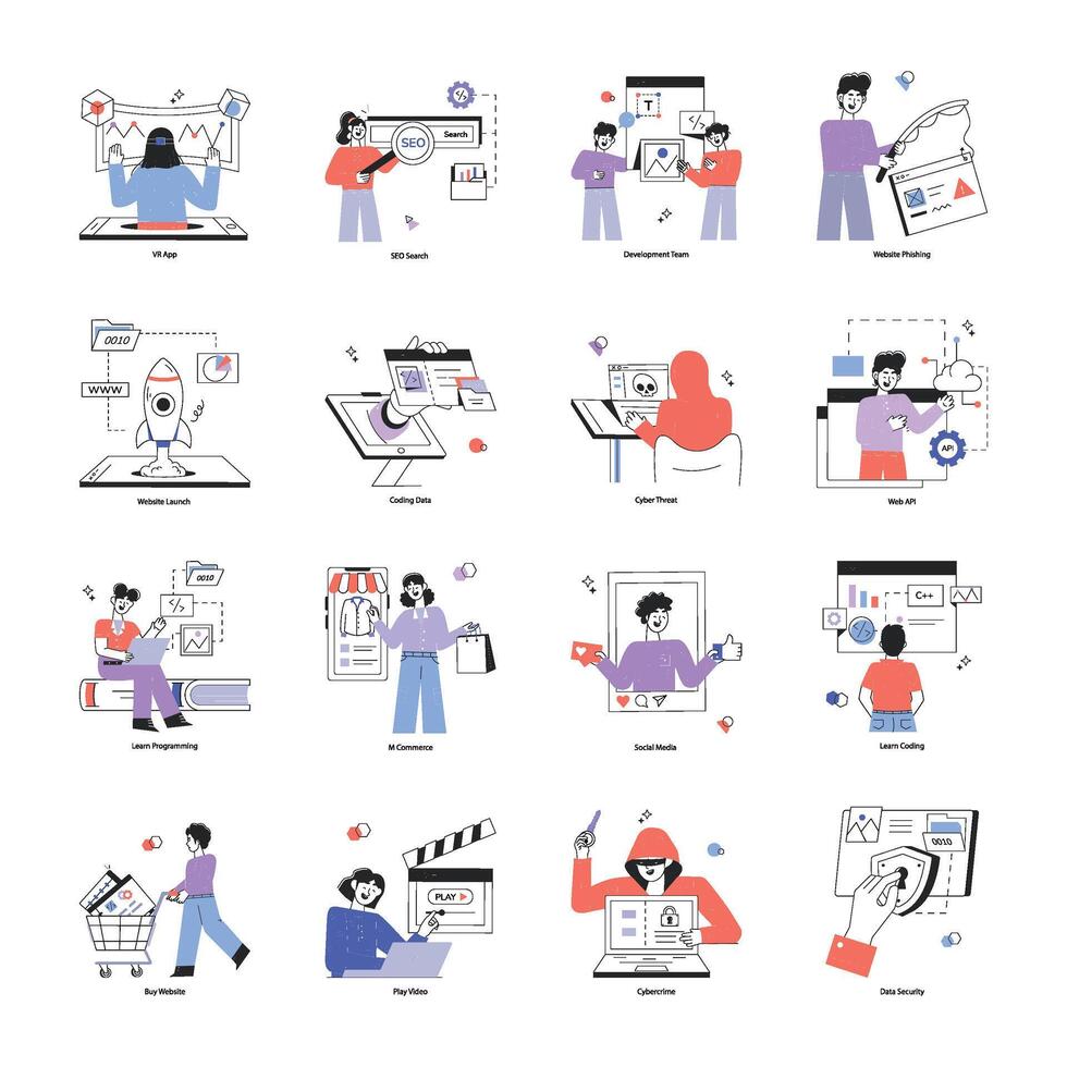 Bundle of Web Technology Linear Mini Illustrations 45799679 Vector Art ...