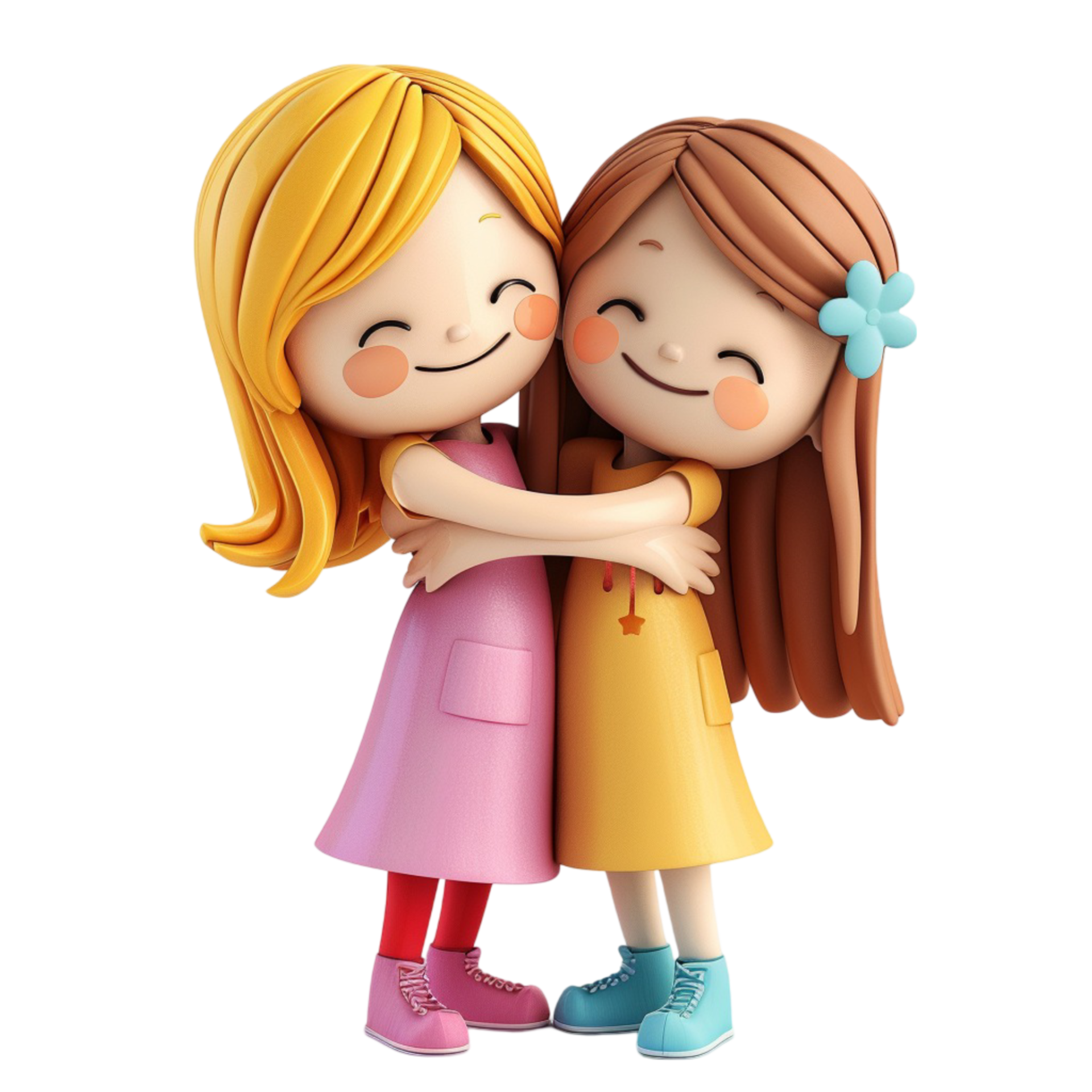 Two girls hugging each other, cartoon clip art on transparent background. 45809918 PNG