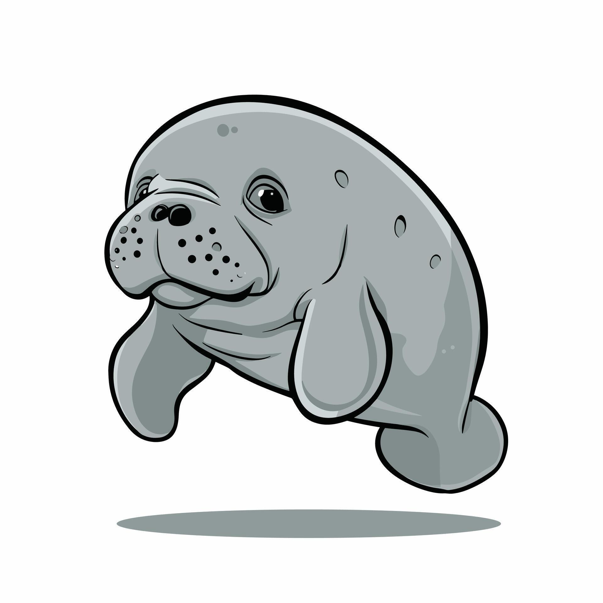 Cute cartoon manatee isolated on white background. Hand drawn illustration of Sea cow. 45810181 ...