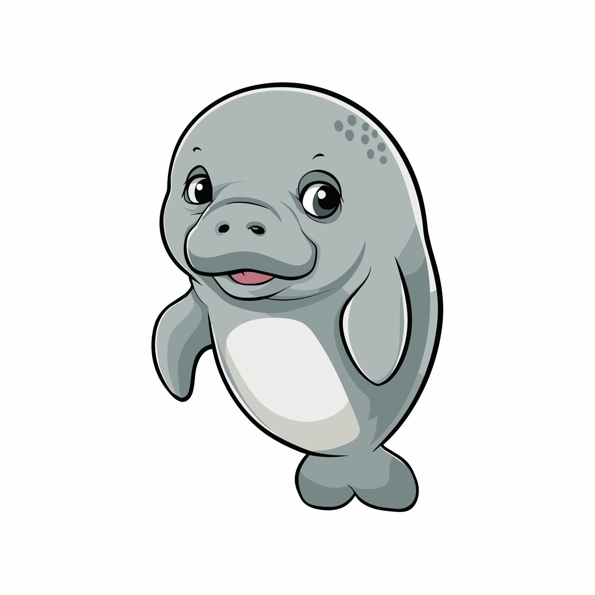 Cute cartoon manatee isolated on white background. Hand drawn illustration of Sea cow. 45810196 ...