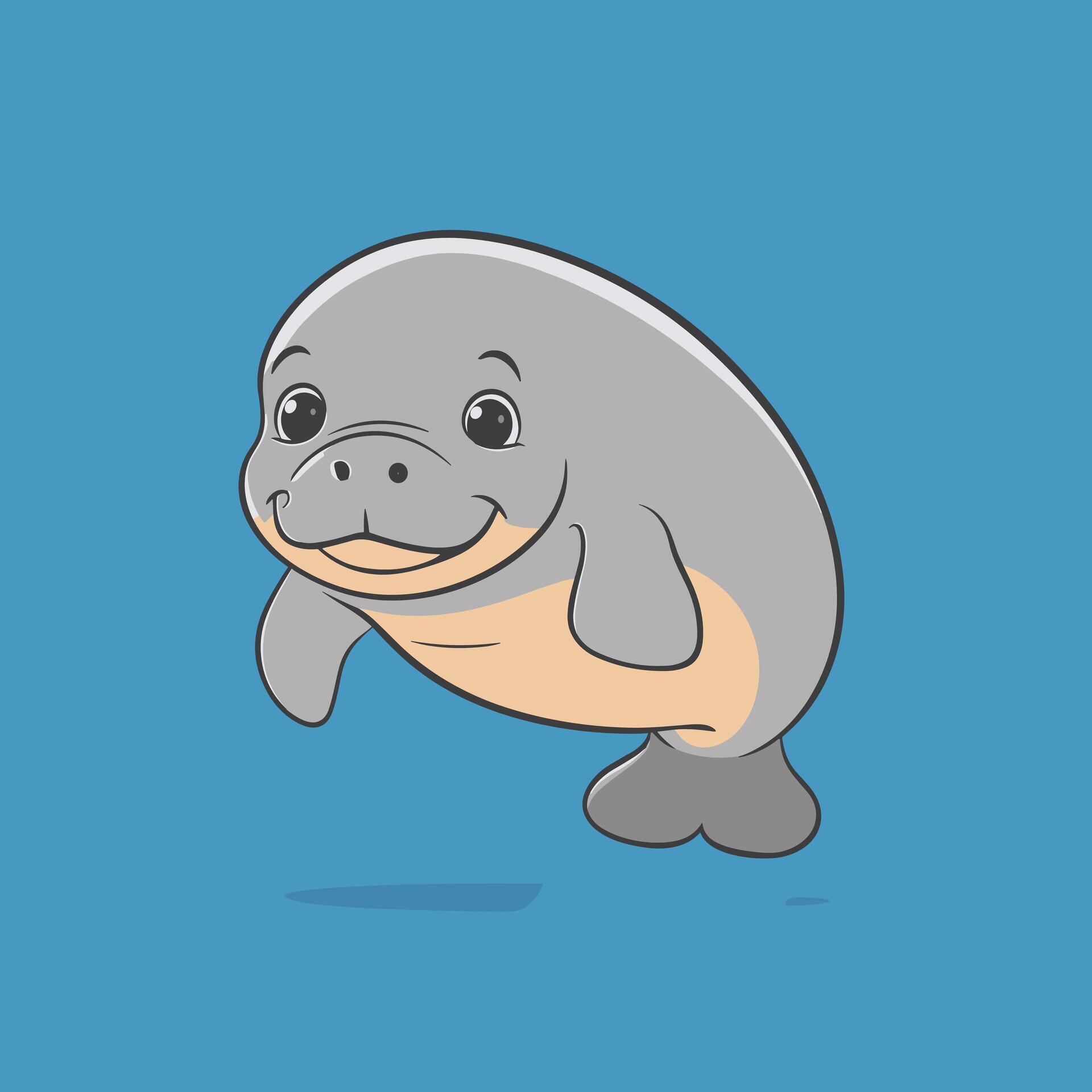 Cute cartoon manatee isolated on white background. Hand drawn illustration of Sea cow. 45811499 ...