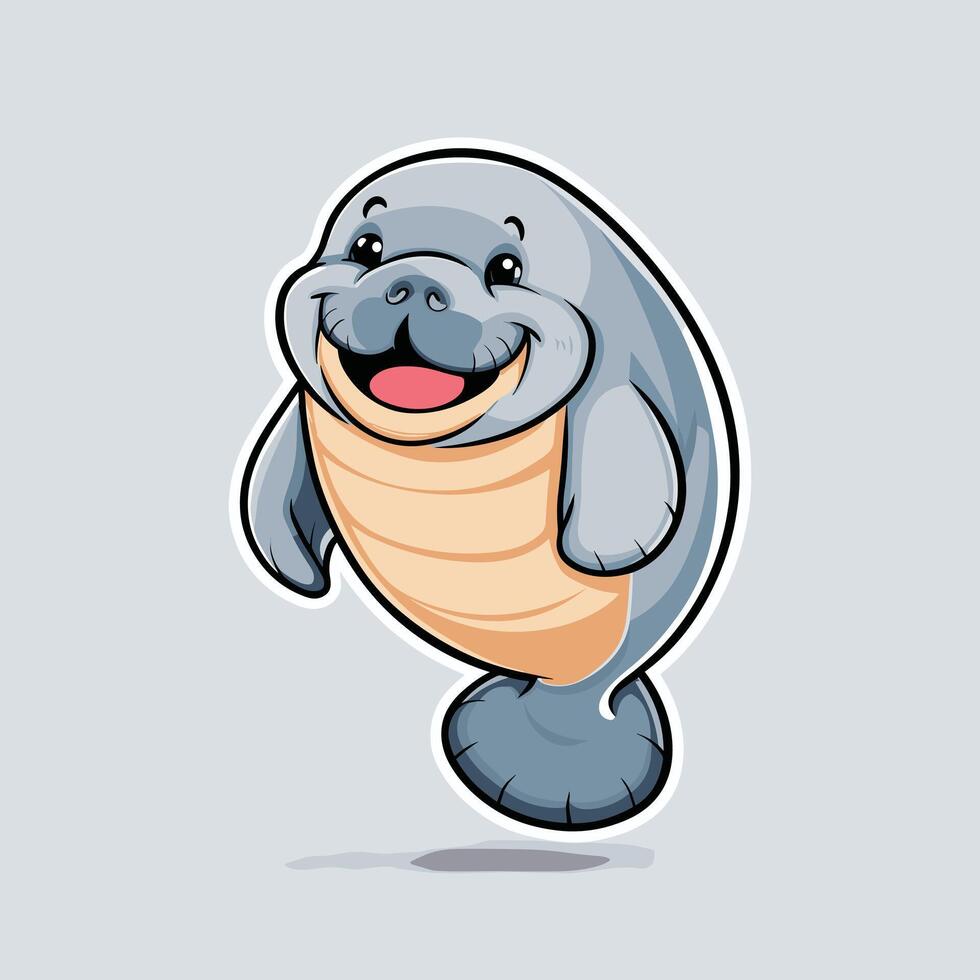 Cute cartoon manatee isolated on white background. Hand drawn illustration of Sea cow. 45812545 ...