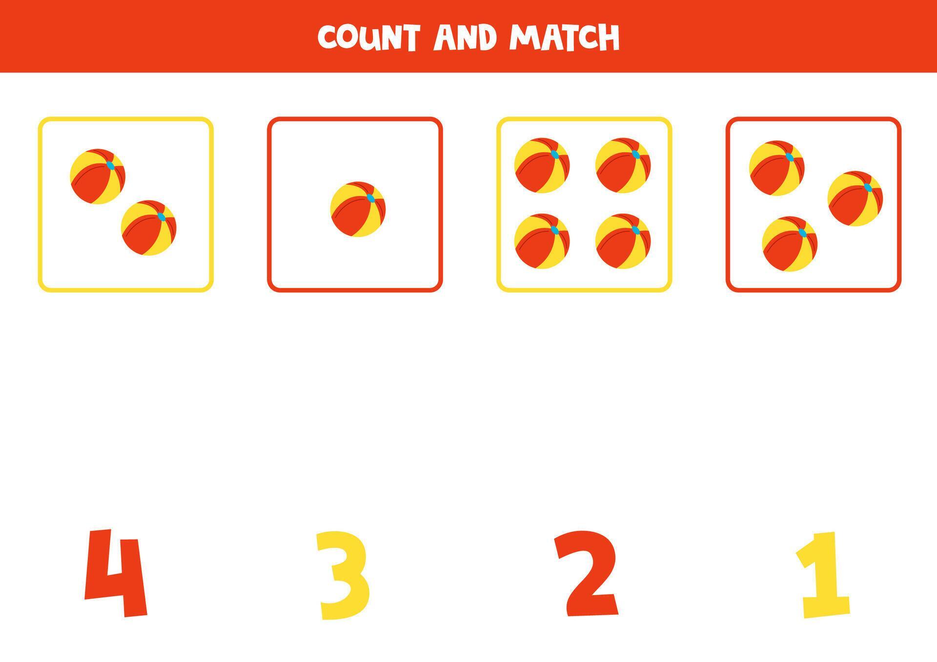 Counting game for kids. Count all beach balls and match with numbers ...