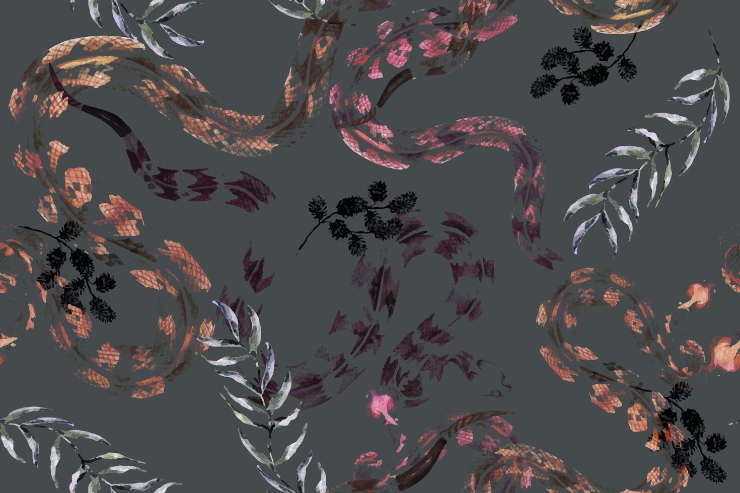 Seamless pattern of snake with watercolor on green background.Designed ...