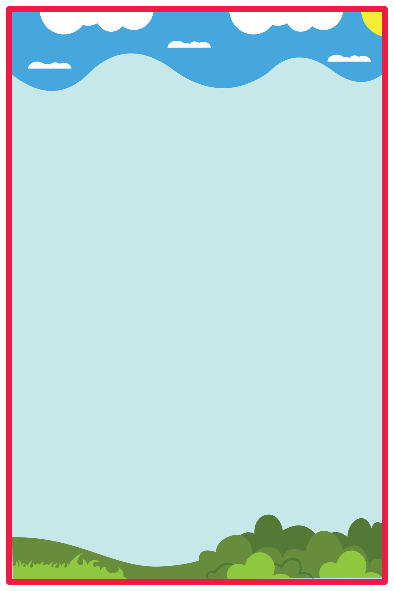 Frame with trees, grass and sky. Cute frame illustration with cartoon ...