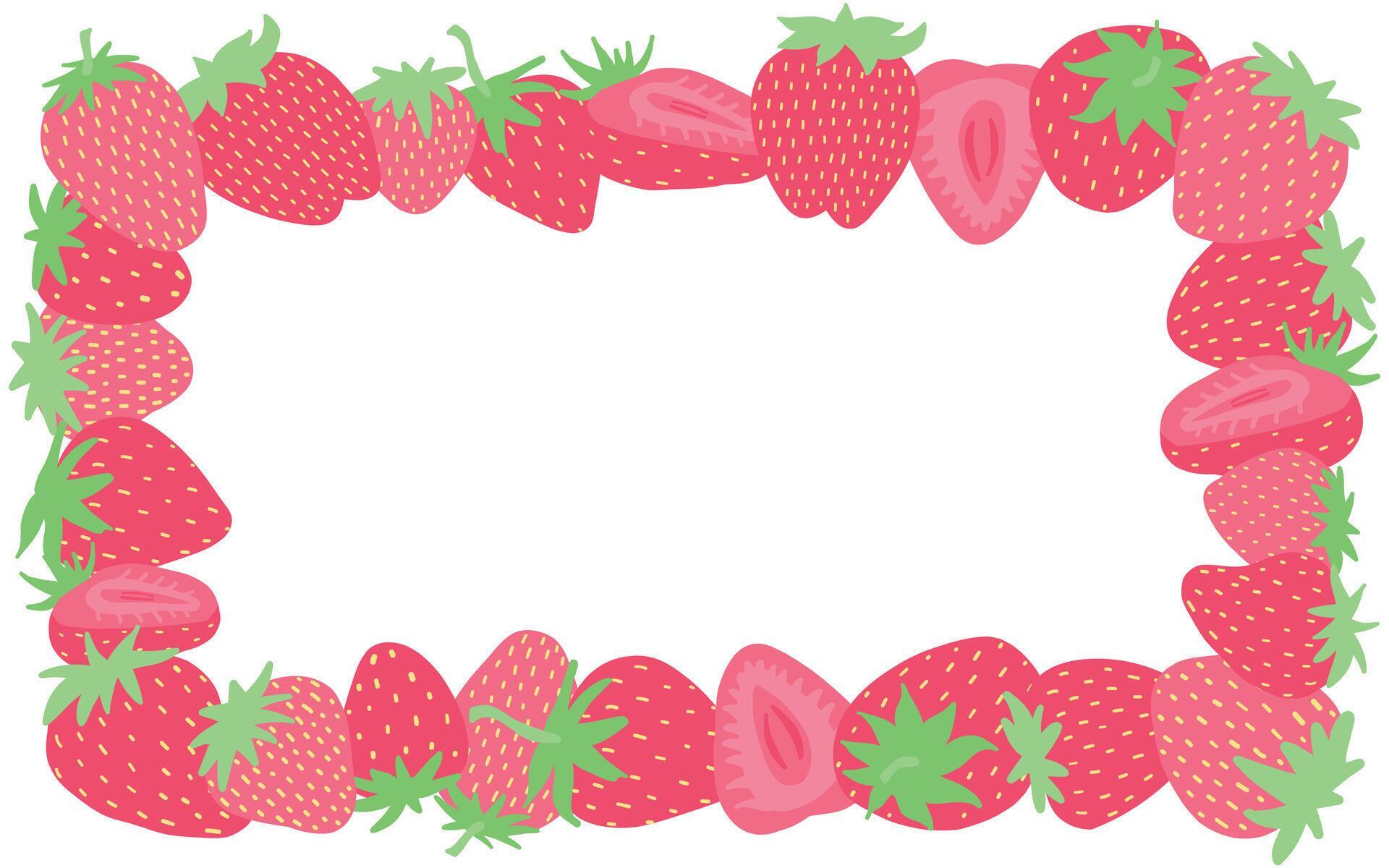 Digital illustration of a strawberry border frame with whole and sliced ...