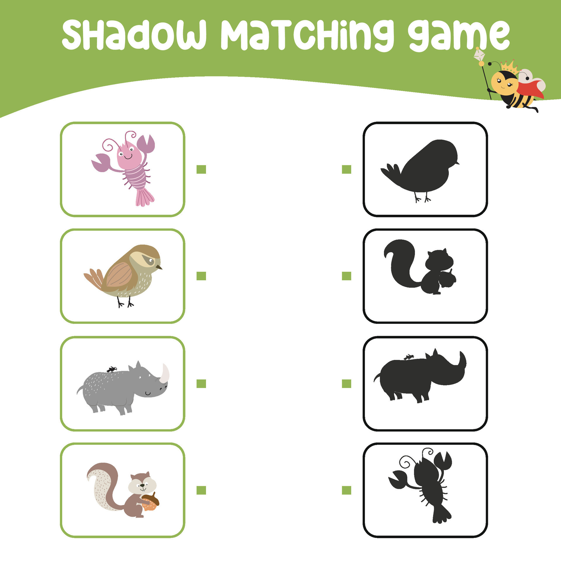 Find the correct shadow. Matching shadow with the object. Activity ...
