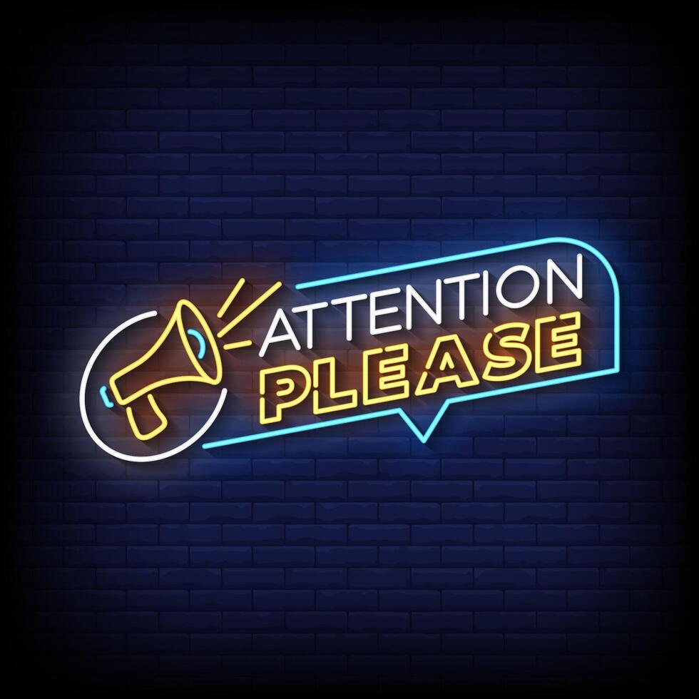attention please neon Sign on brick wall background 45846909 Vector Art ...