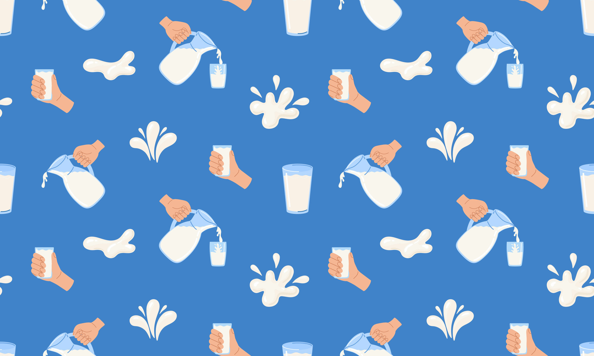 Seamless Pattern With Milk Milk Glasses Decanter Dairy Drops And