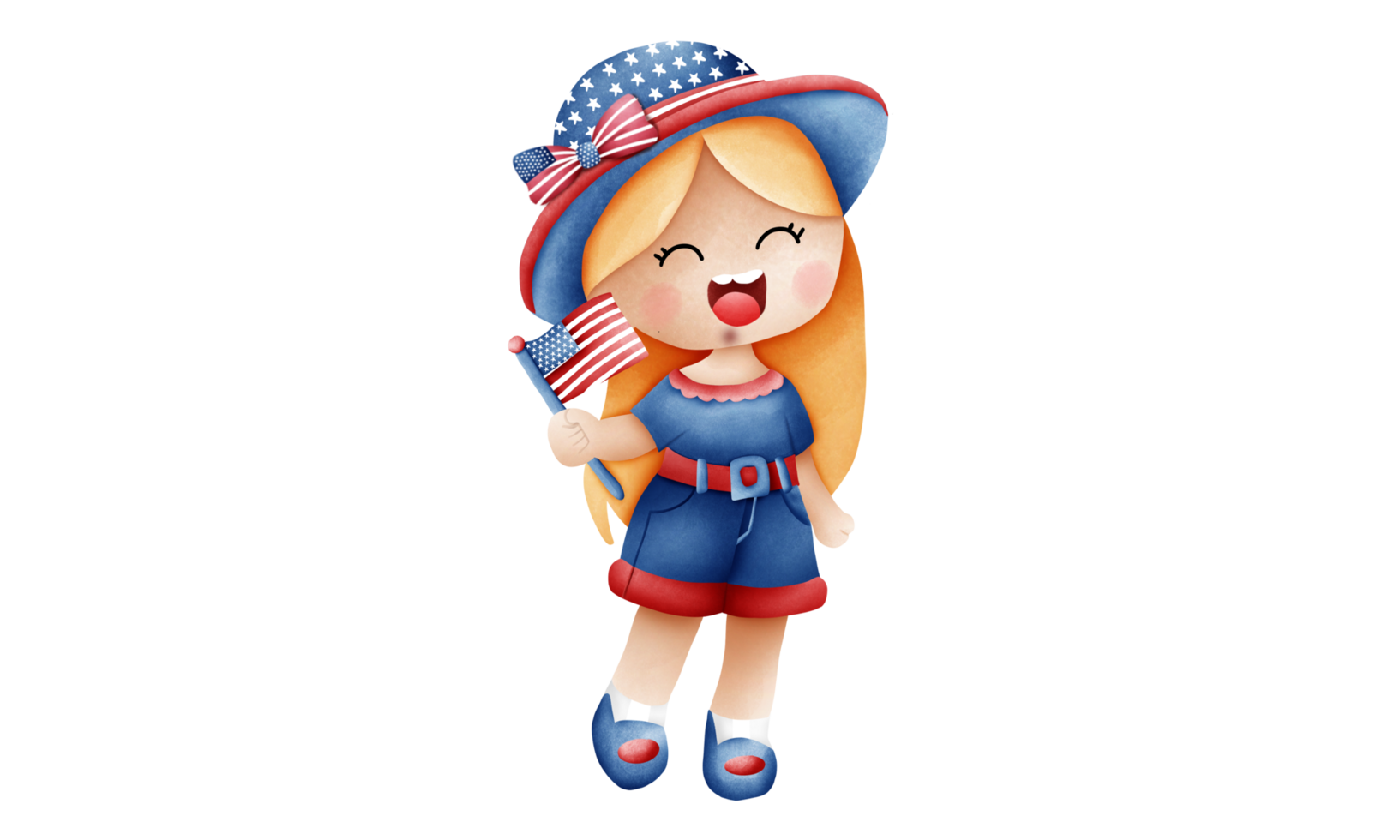 Cute American patriot girl in a 4th of July dressed, Hand holding a ...