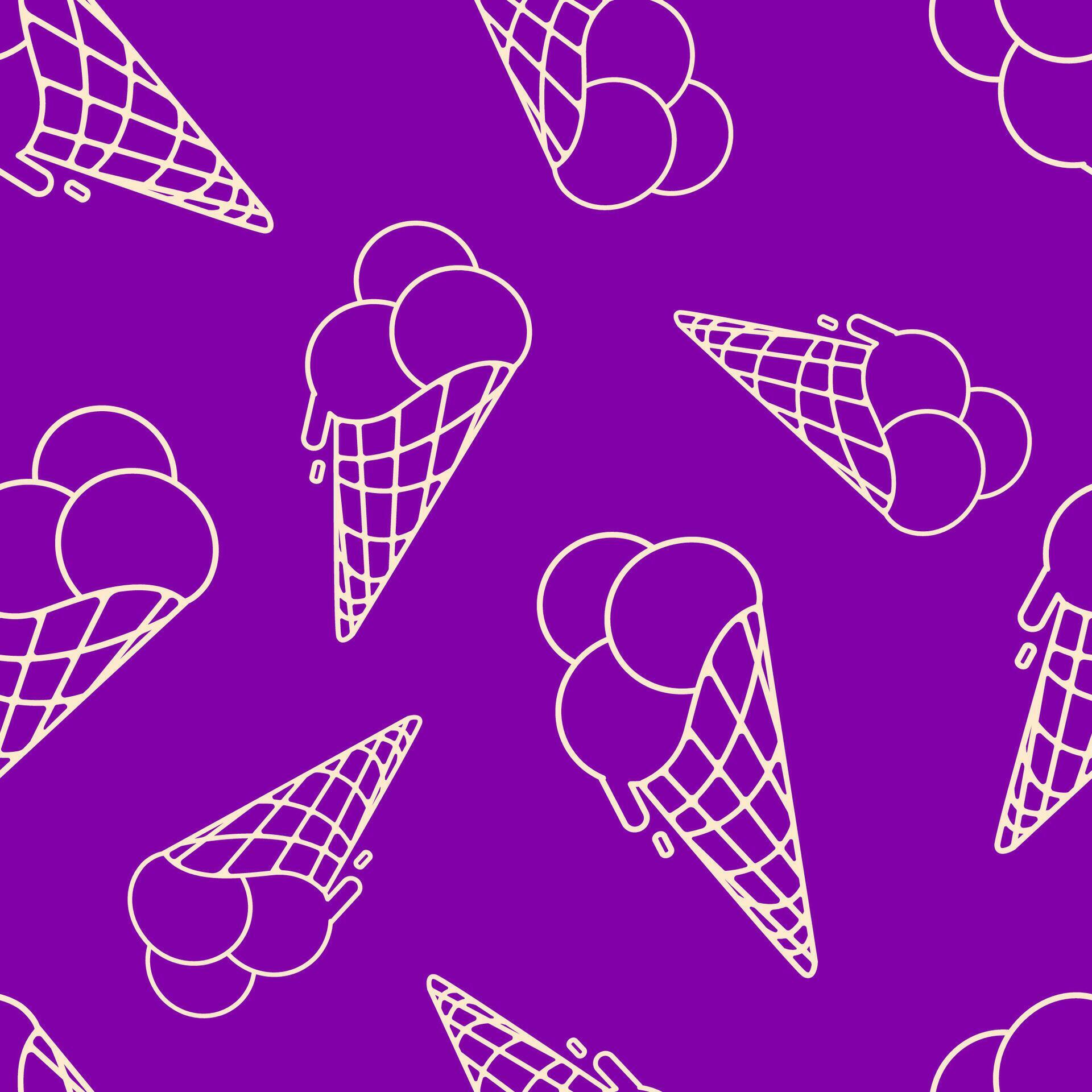 Line Art Ice Cream Cone Seamless Pattern Summer Sweet Dessert Print