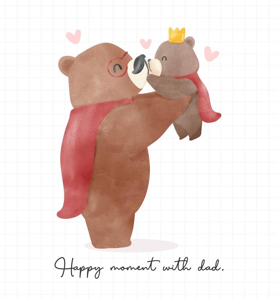 Fathers day bear watercolor daddy bear cudle baby Heartwarming moment ...