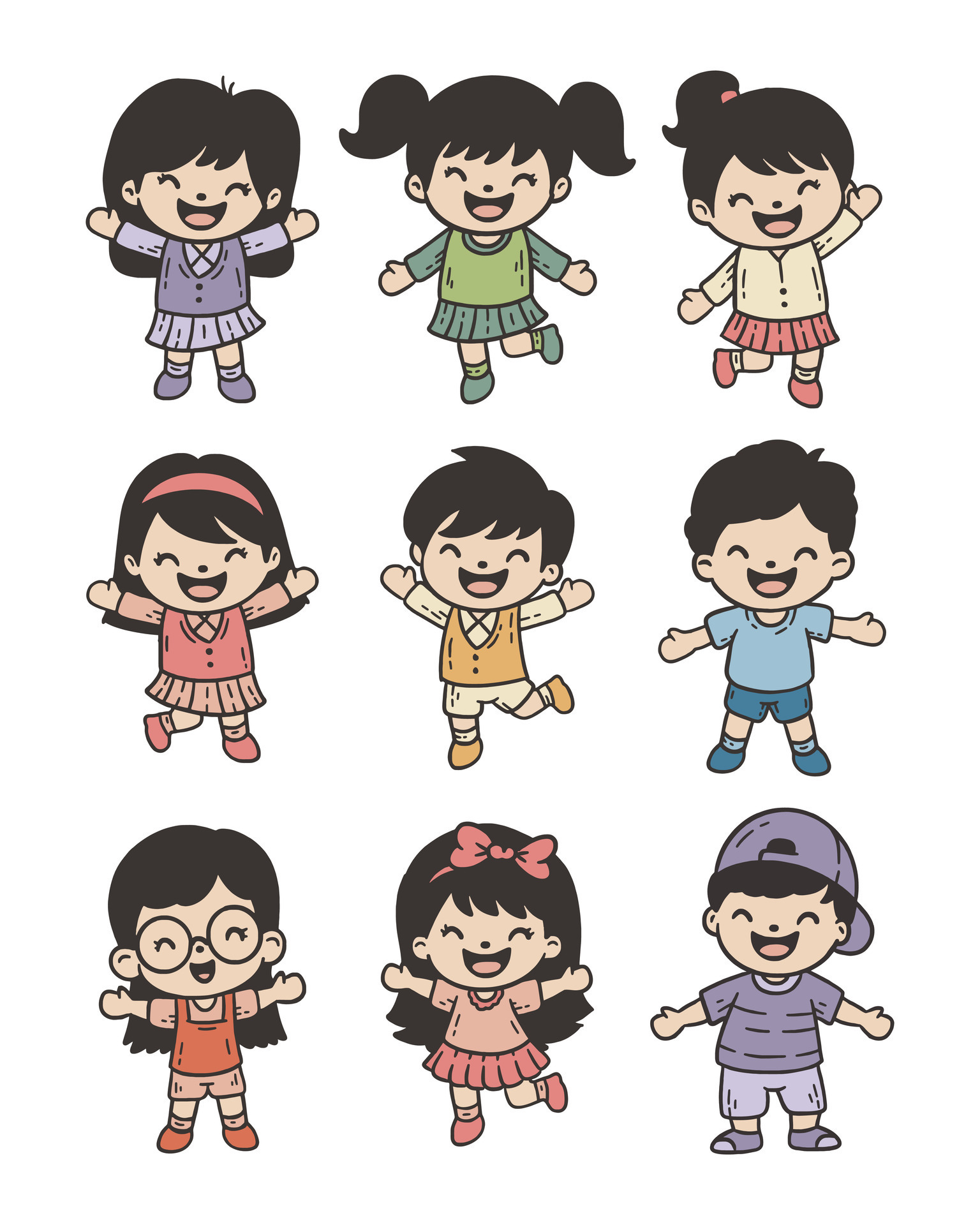Happy Kids Doodle Cartoon Style Illustration 45860406 Vector Art at ...