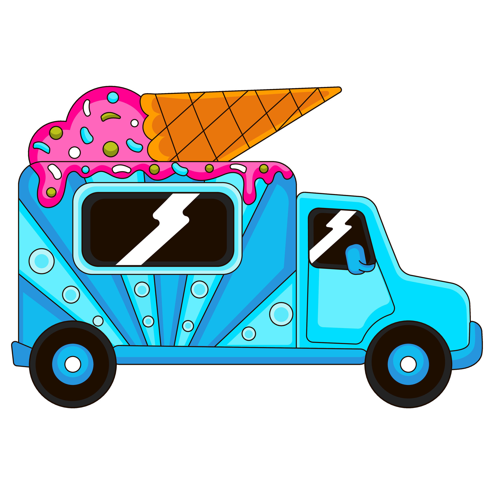 Mobile Ice Cream Food Truck From Side View In Cartoon Style 45866636 Vector Art At Vecteezy