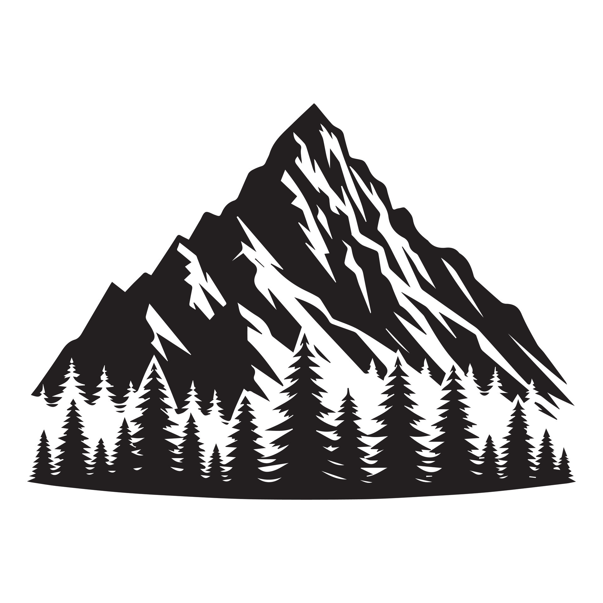 Mountain and pine trees illustration in black and white 45868508 Vector ...