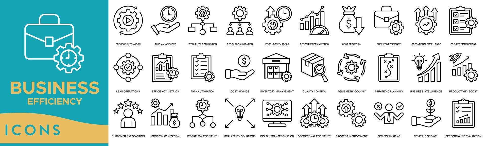 Business Efficiency icon set. Process Automation, Time Management ...