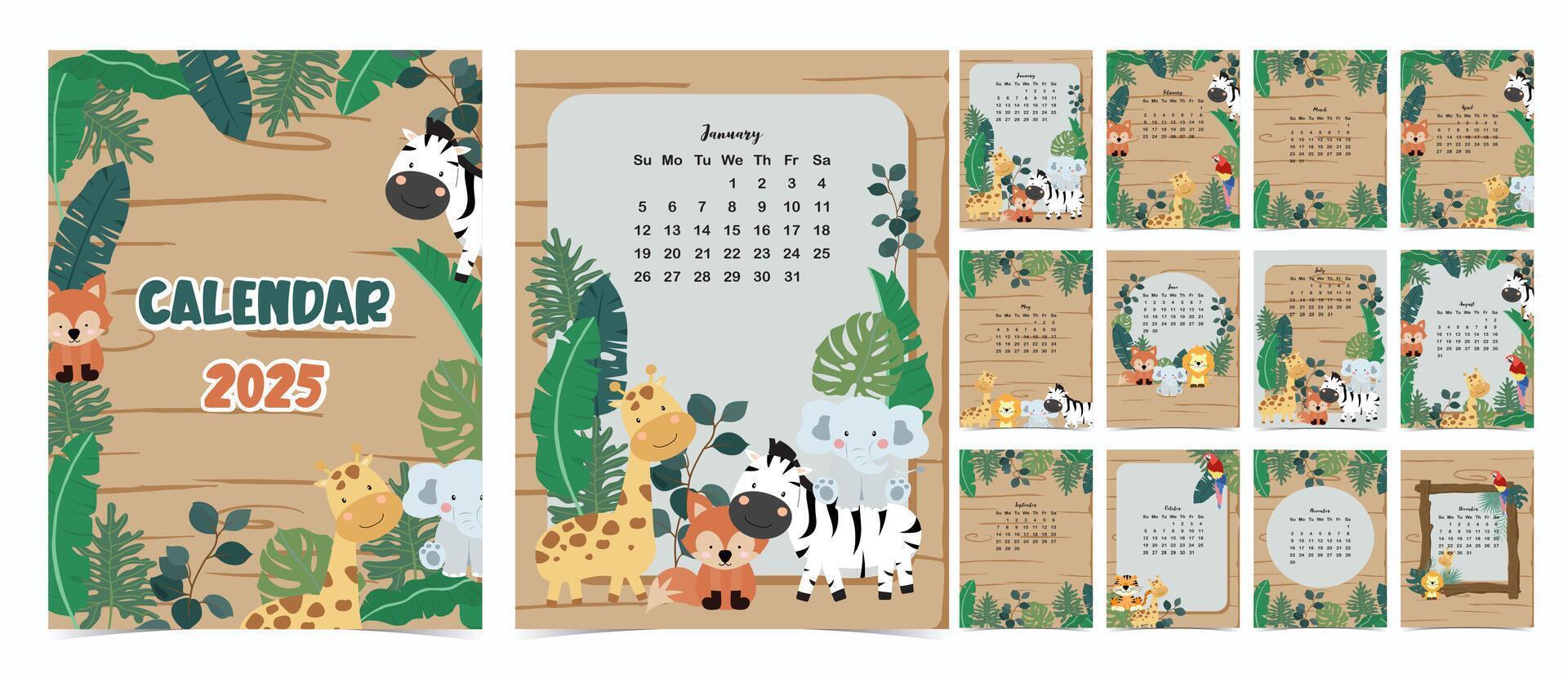 2025 table monthly calendar week start on Sunday with safari that use ...
