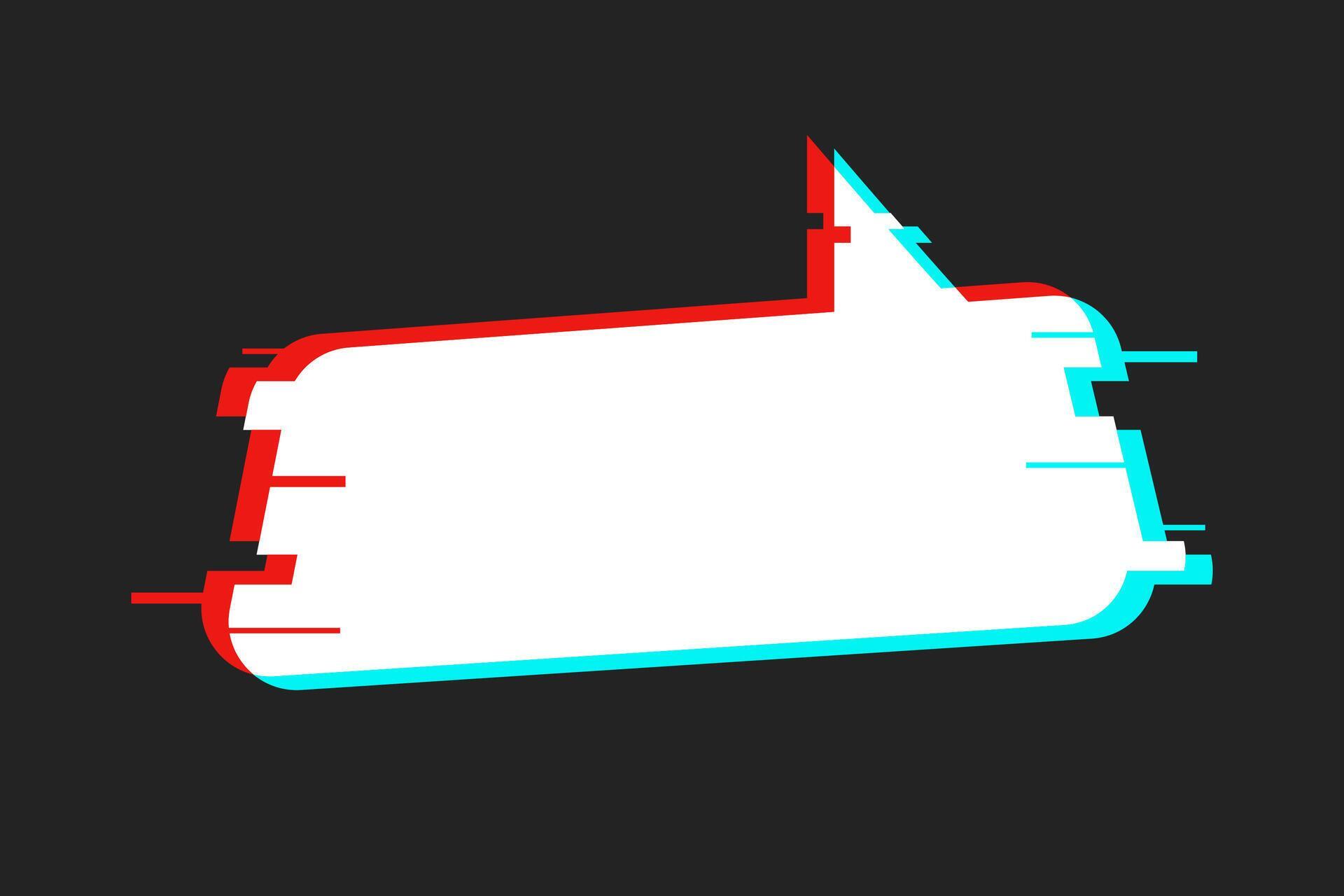 White speech bubble with retro glitch effect on a textured background. Broken pixels, banner ...