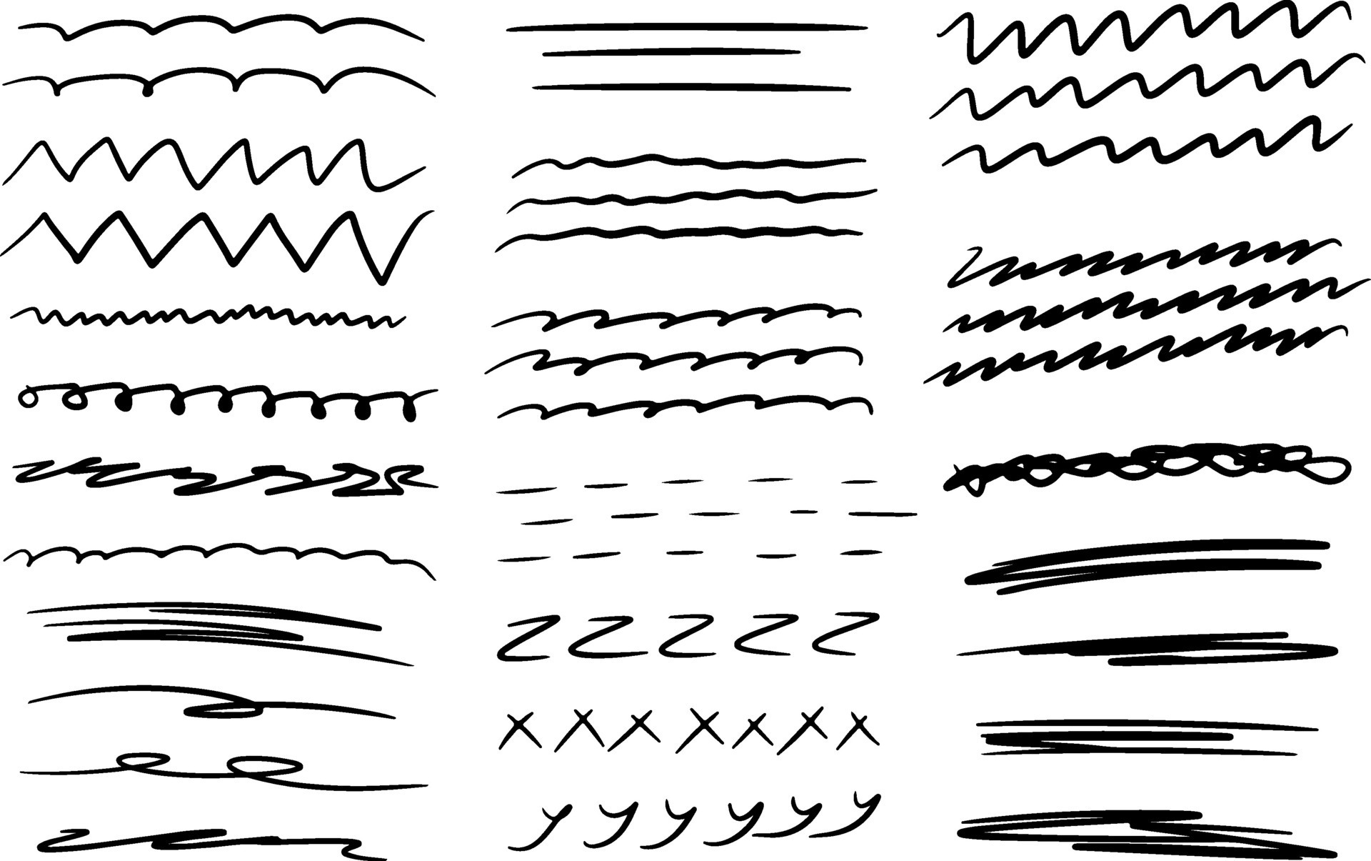 Hand drawn various curved lines. Drawing with a marker, Grunge scrawls ...