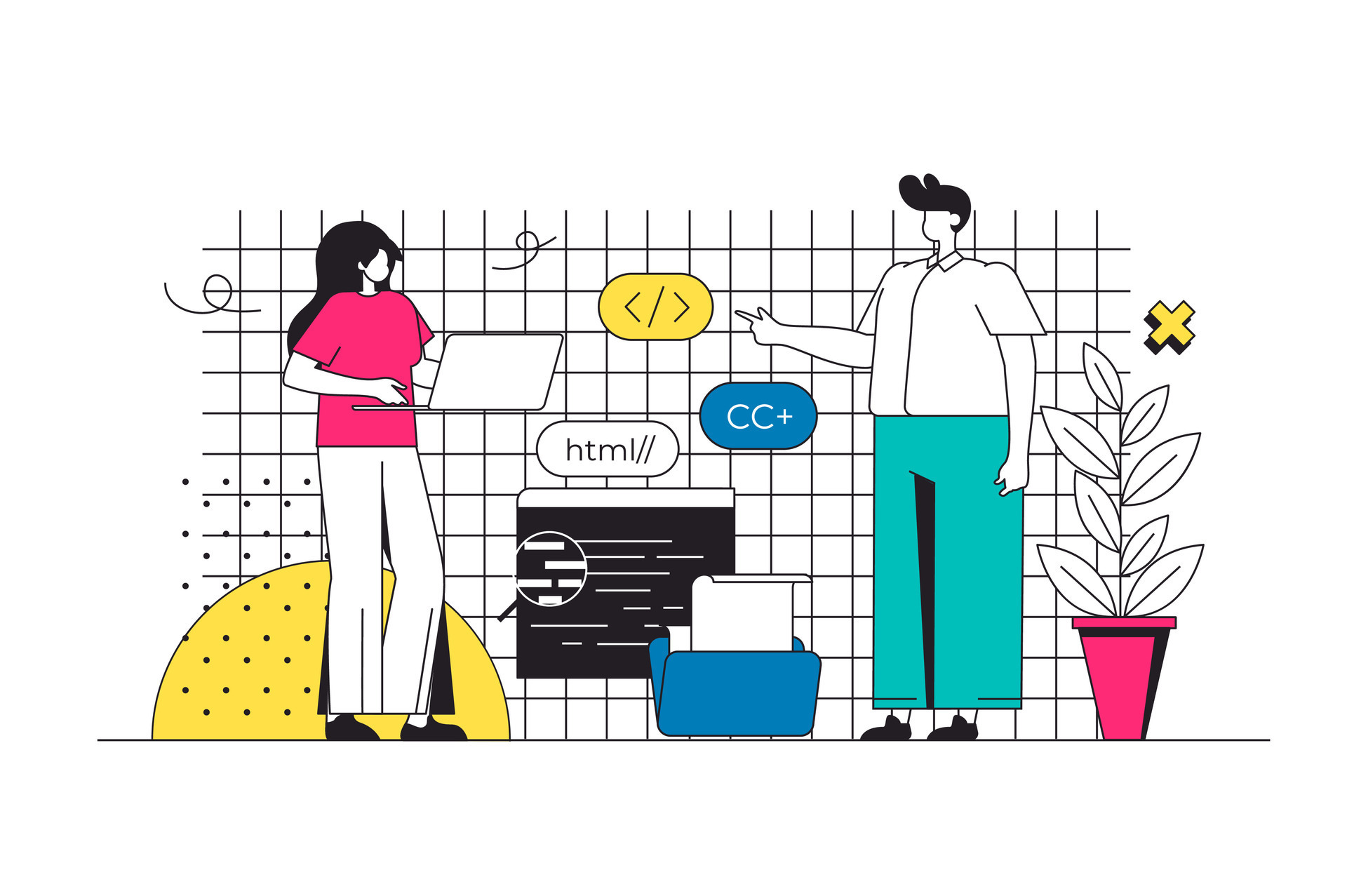 Programming Outline Web Concept In Modern Flat Line Design Woman And