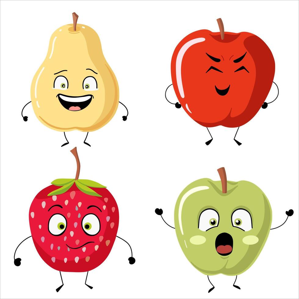 Collection Of Cute Fruits Funny Fruit Characters Cute And Funny Fruit Set Illustration