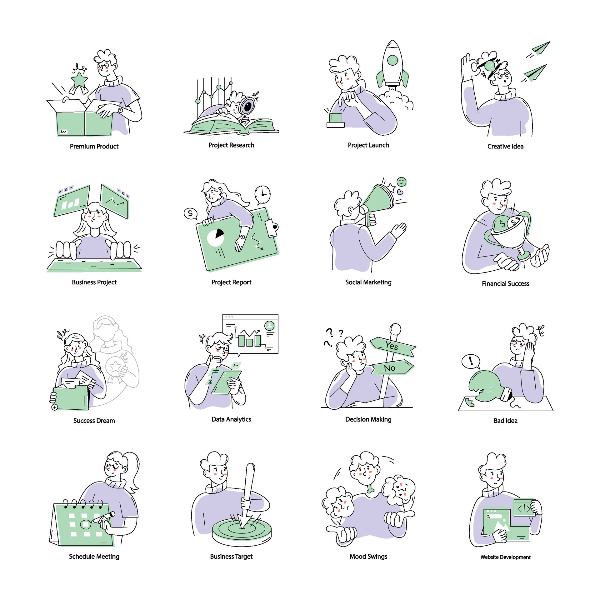 Collection Of Project Management Doodle Mini Illustrations 45884975 Vector Art At Vecteezy